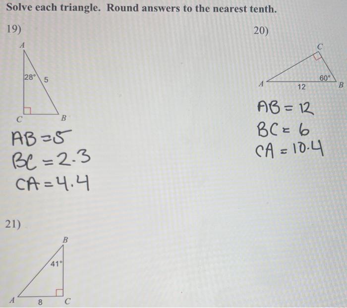 Solved Solve each triangle. Round answers to the nearest | Chegg.com