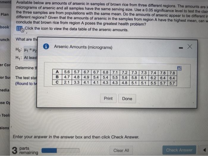 Solved Question Help Available below are amounts of arsenic | Chegg.com