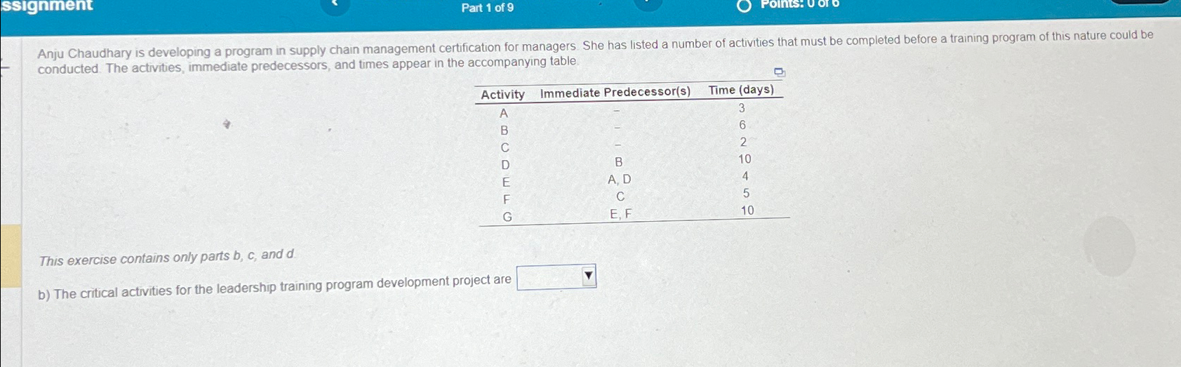 Solved Part 1 ﻿of 9conducted. The activities, immediate | Chegg.com