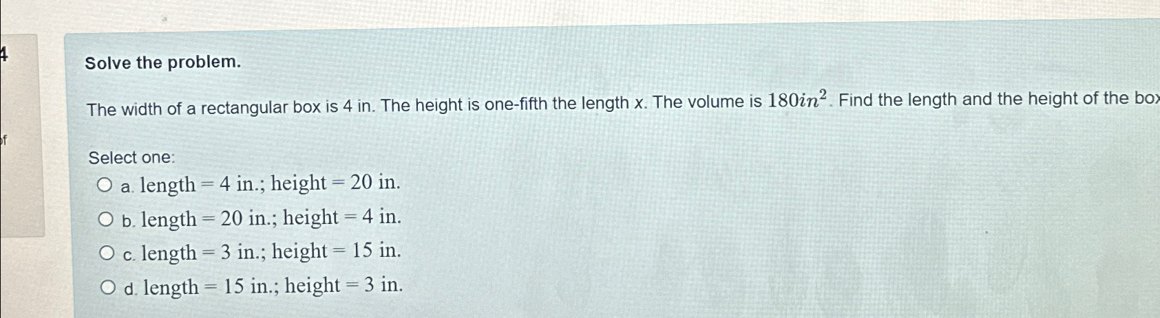 Solved Solve the problem.The width of a rectangular box is | Chegg.com