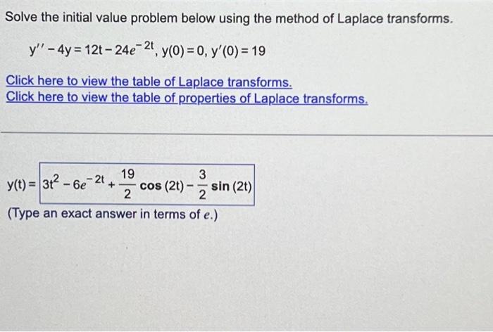 Solved Solve the initial value problem below using the | Chegg.com