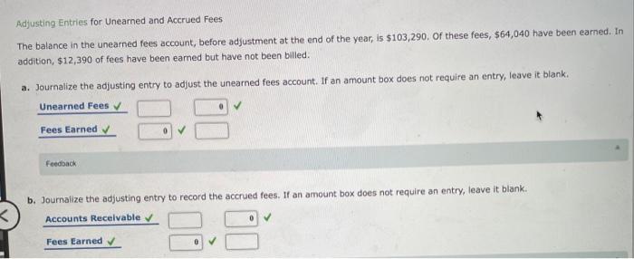 Solved Adjusting Entries for Unearned and Accrued Fees The | Chegg.com