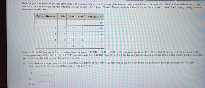 Solved STAR Co, provides paper to smaller companies with | Chegg.com