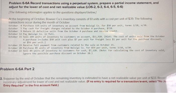 Solved Problem 6-6A Record transactions using a perpetual | Chegg.com