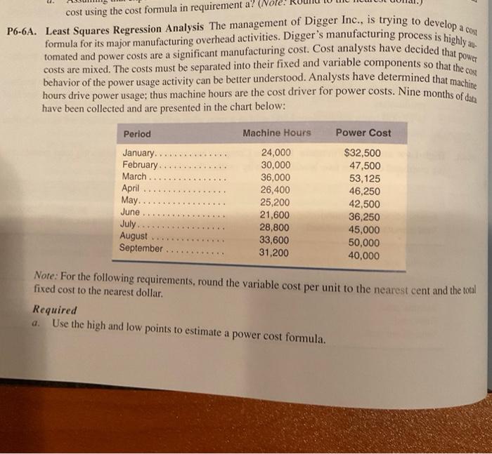Solved 6-6A. Least Squares Regression Analysis The | Chegg.com
