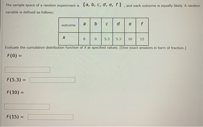 Solved The sample space of a random experiment is a, b, c, | Chegg.com