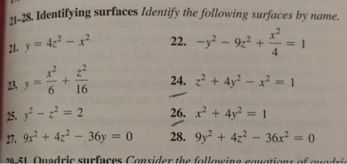 Solved 21-28. Identifying surfaces Identify the following | Chegg.com