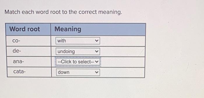 Solved Match each word root to the correct meaning. Word | Chegg.com