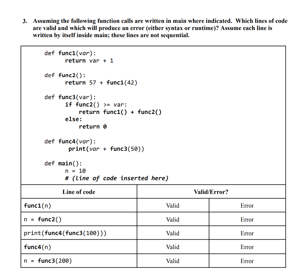 Solved Assuming the following function calls are written in | Chegg.com