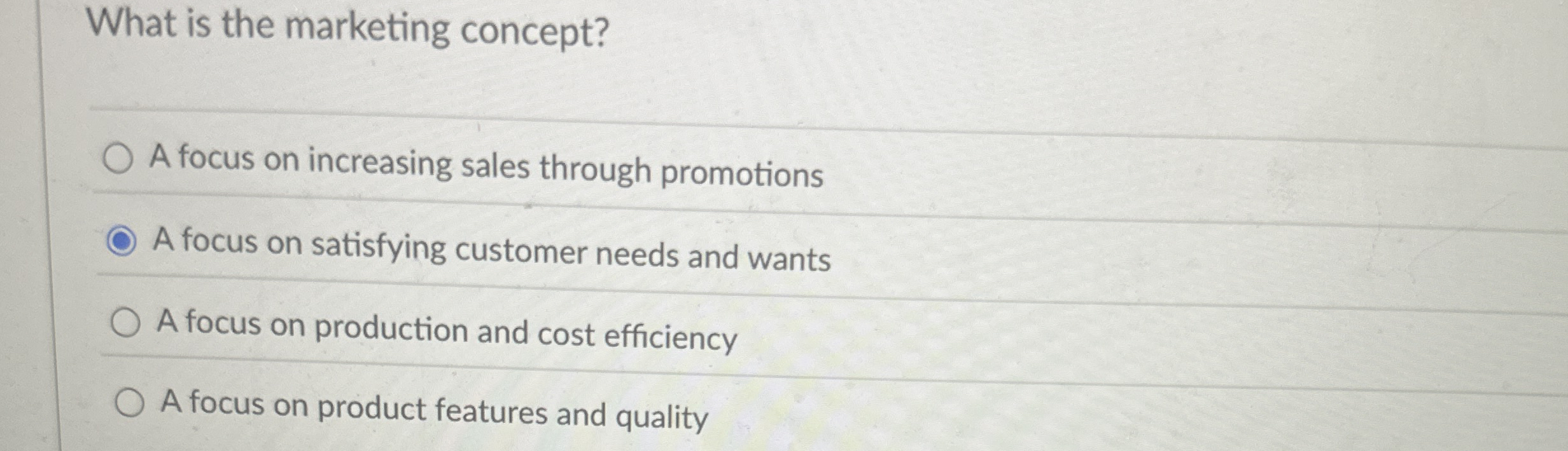 Solved What is the marketing concept?q,A focus on increasing | Chegg.com