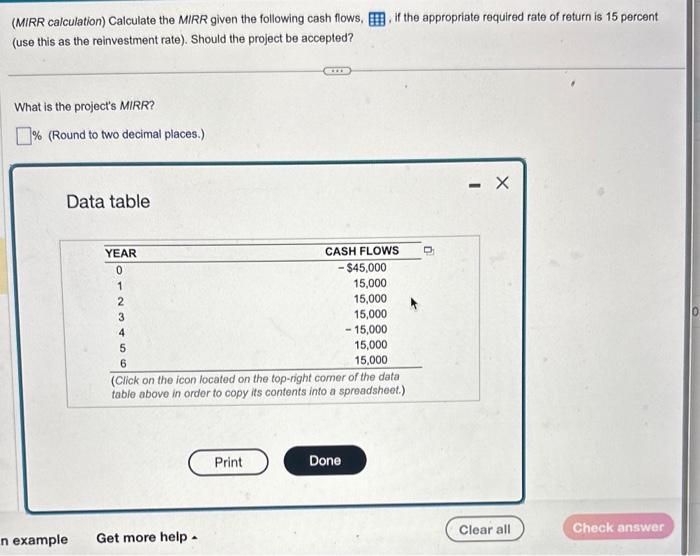 Solved (MIRR calculation) Calculate the MIRR given the | Chegg.com