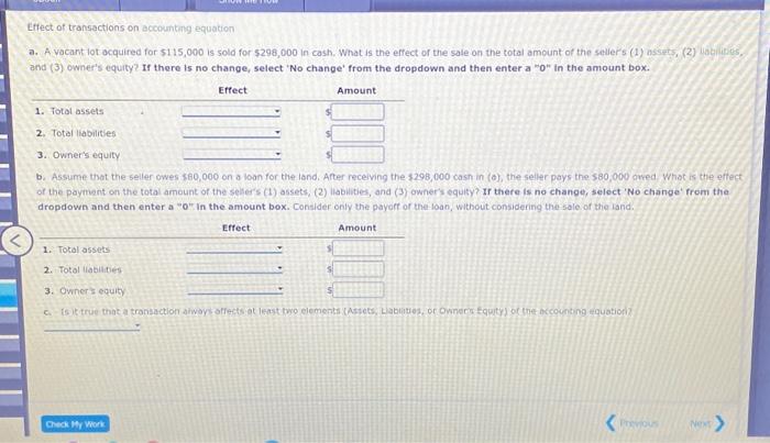 Solved Effect of transactions on accounting equation a. A | Chegg.com
