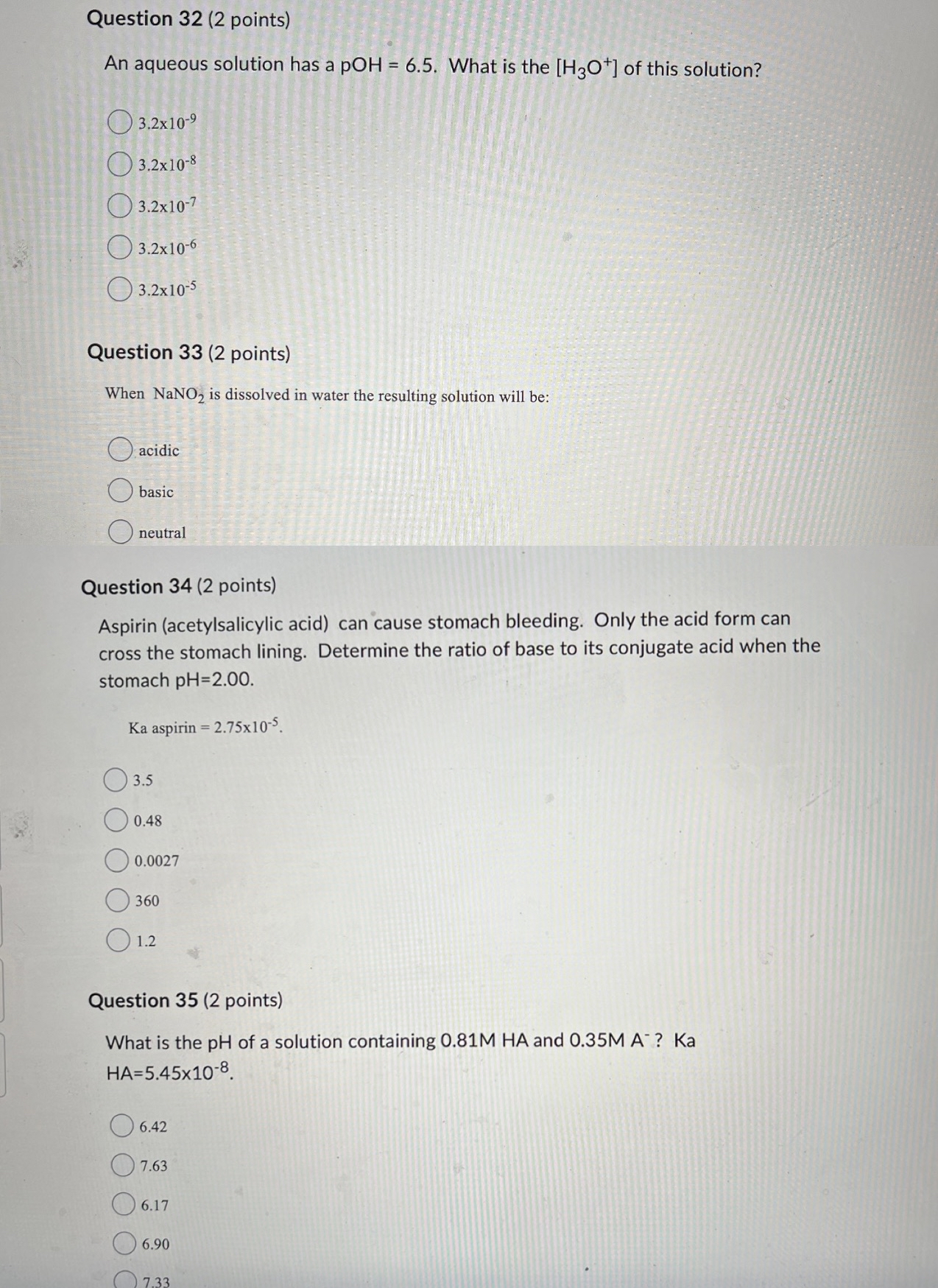 Solved Question 32 (2 ﻿points)An aqueous solution has a | Chegg.com