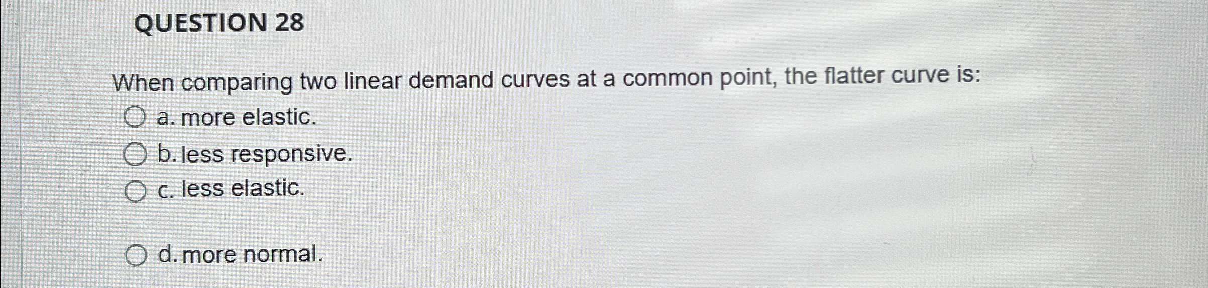 Solved QUESTION 28When comparing two linear demand curves at | Chegg.com