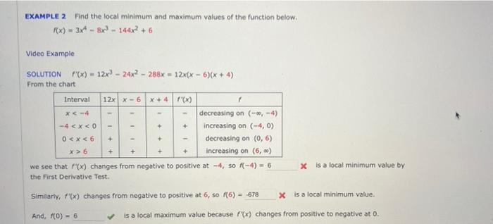 Solved EXAMPLE 2 Find the local minimum and maximum volues | Chegg.com