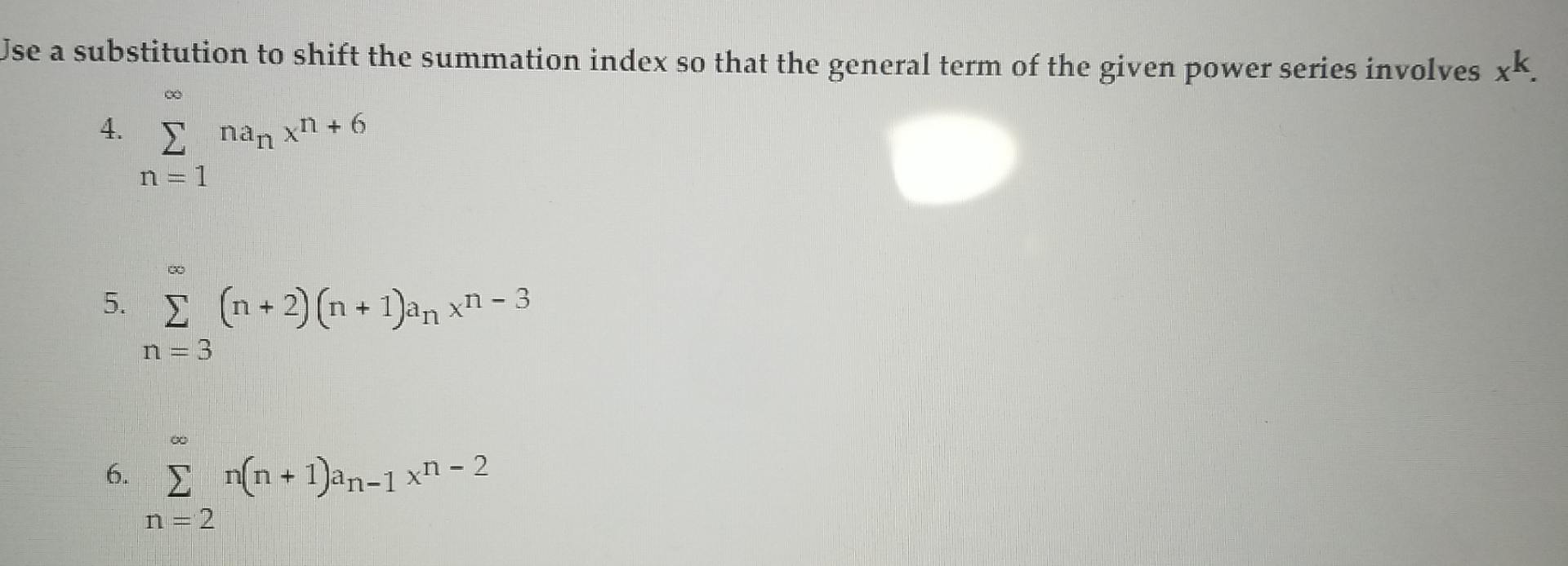 Solved Jse a substitution to shift the summation index so | Chegg.com