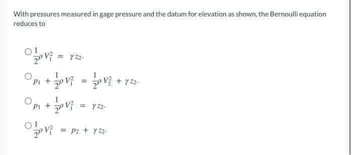 Solved The Bernoulli equation for steady frictionless | Chegg.com