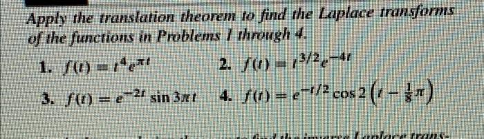 Solved Apply the translation theorem to find the Laplace | Chegg.com