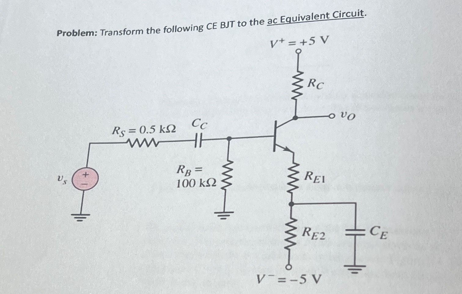 Solved Problem: Transform the following CE BJT to the ac | Chegg.com