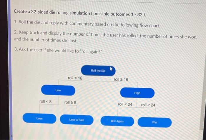 Solved Create a 32-sided die rolling simulation (possible | Chegg.com