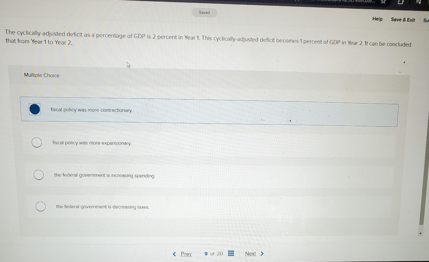 Solved HelpSave & ExitThe cyclically-adjusted deficit as a | Chegg.com
