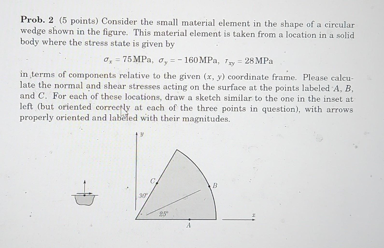 Prob. 2 (5 points) Consider the small material | Chegg.com