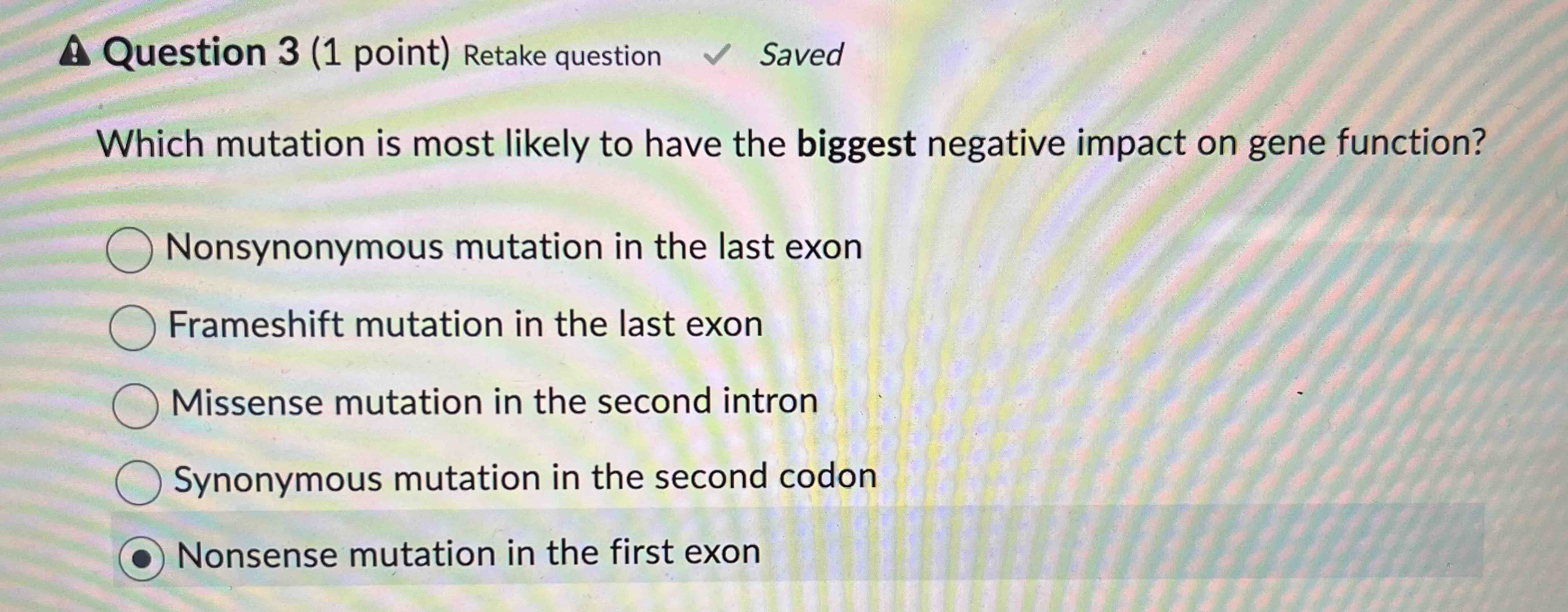 Solved Which mutation is most likely to have the biggest | Chegg.com