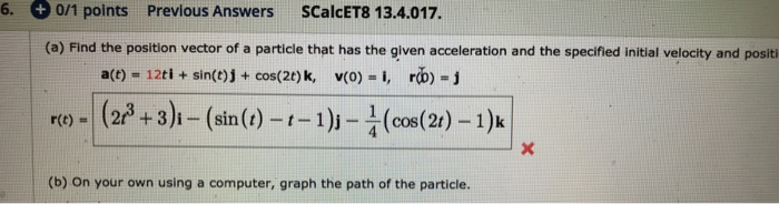 Solved 0/1 points Previous Answers SCalcET8 13.4.017. (a) | Chegg.com
