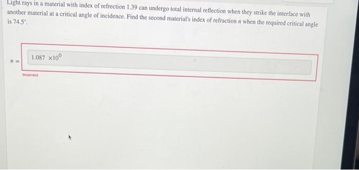 Solved Light rays in a material with index of refrection | Chegg.com
