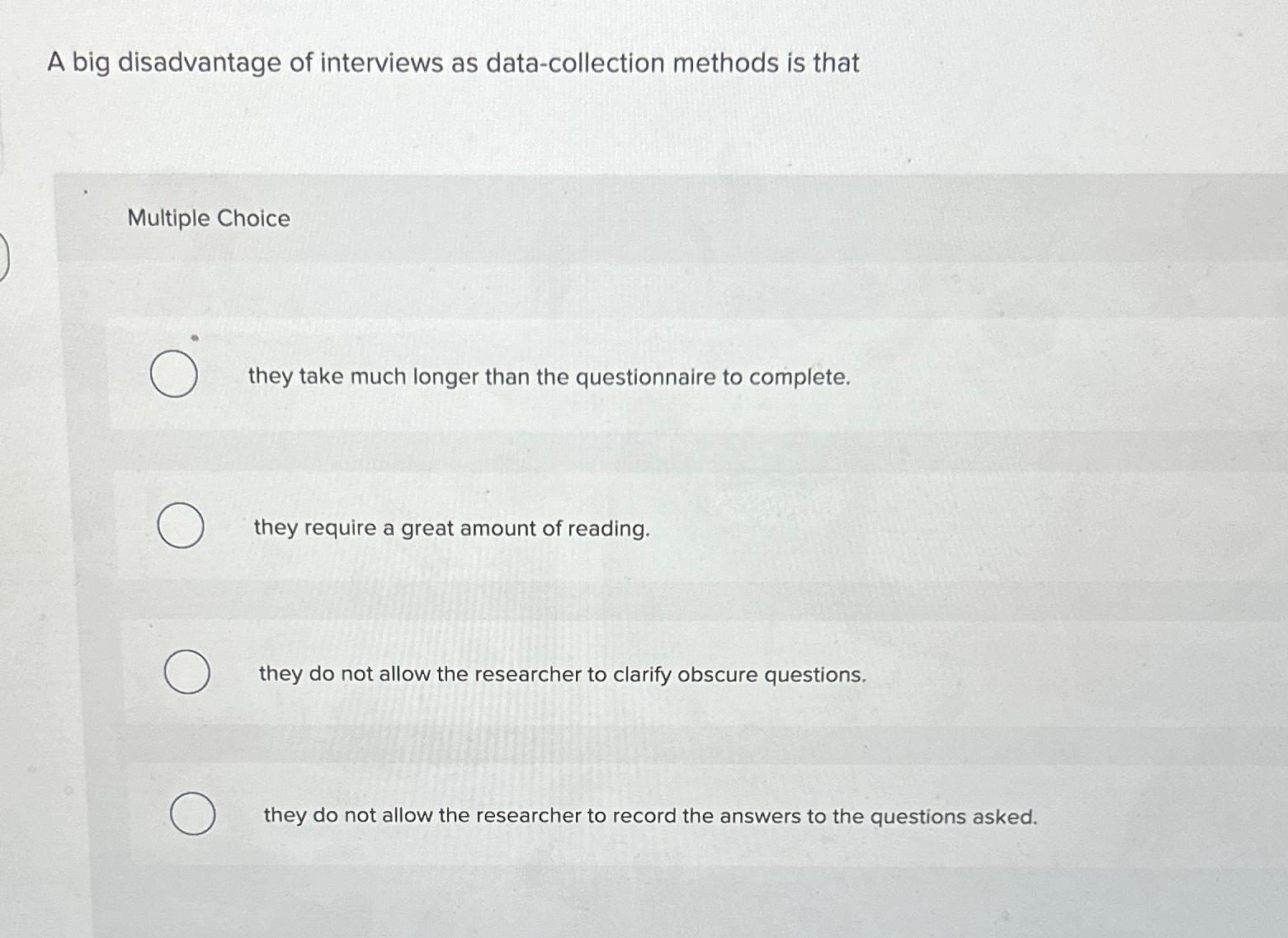 Solved A big disadvantage of interviews as data-collection | Chegg.com