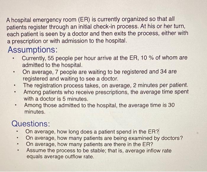 Solved . A hospital emergency room (ER) is currently | Chegg.com
