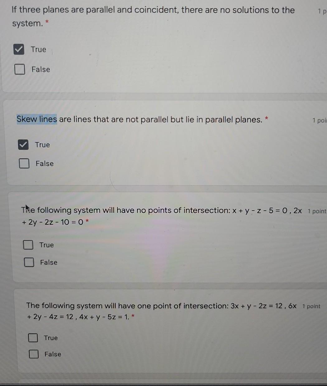 Solved 1 p If three planes are parallel and coincident, | Chegg.com