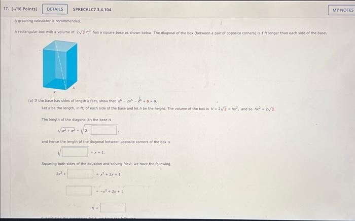 Solved graphing calculator is recommended. rectangular box | Chegg.com