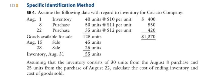 Solved LO 3 Specific Identification Method SE 4. Assume the | Chegg.com