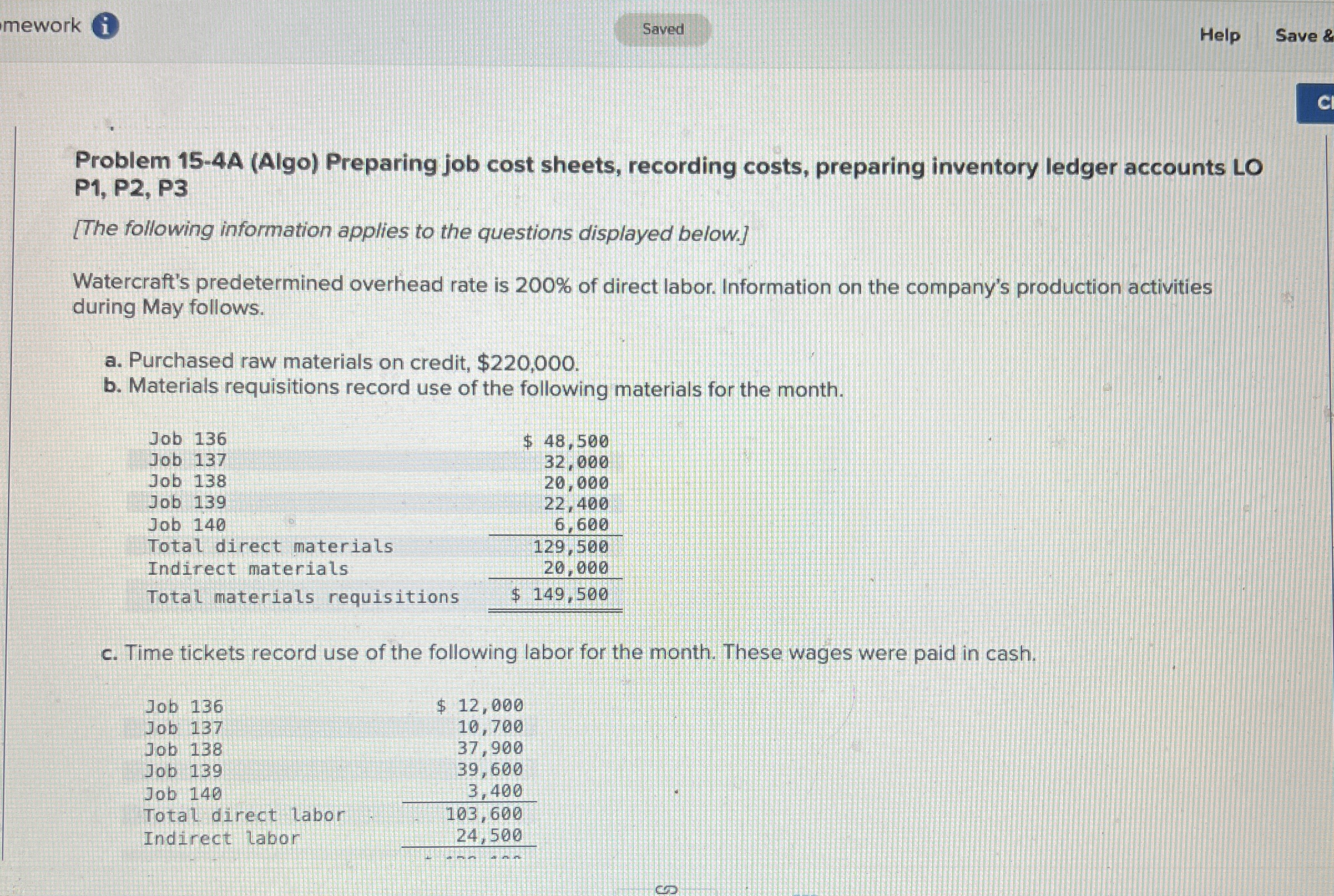 Solved meworkSavedHelpSave &Problem 15-4A (Algo) ﻿Preparing | Chegg.com