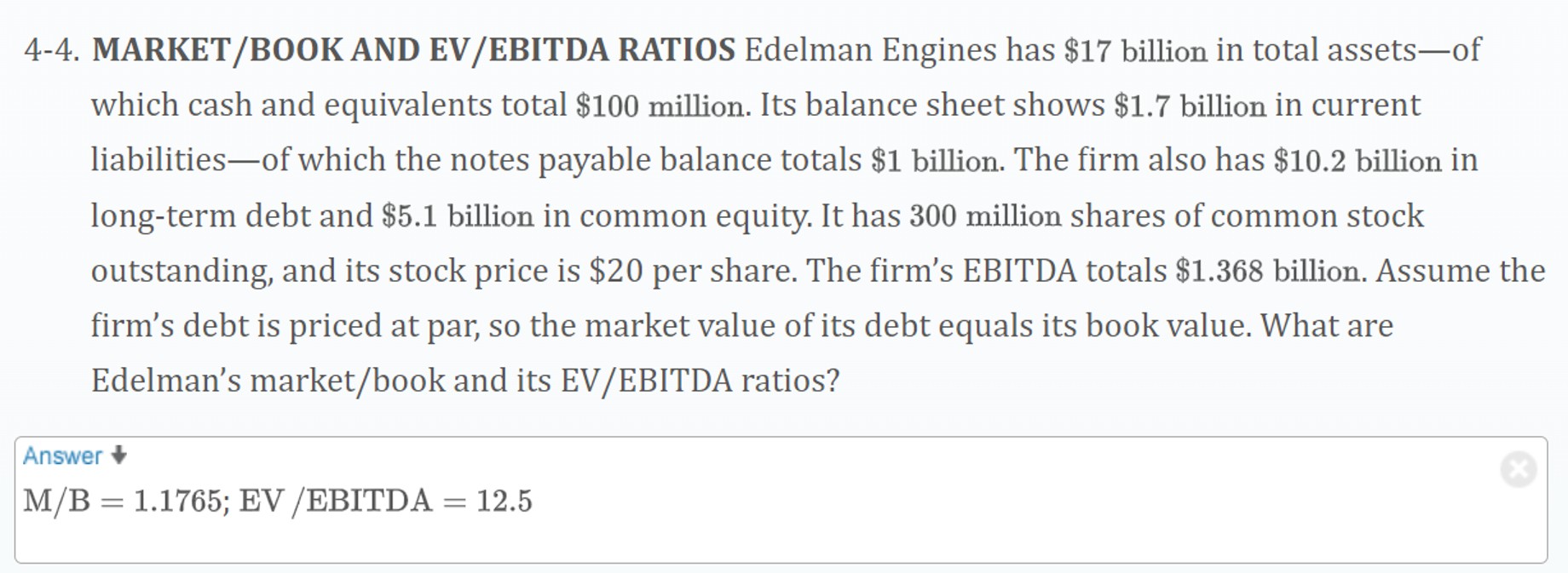 Solved 4-4. ﻿MARKET/BOOK AND EV/EBITDA RATIOS Edelman | Chegg.com