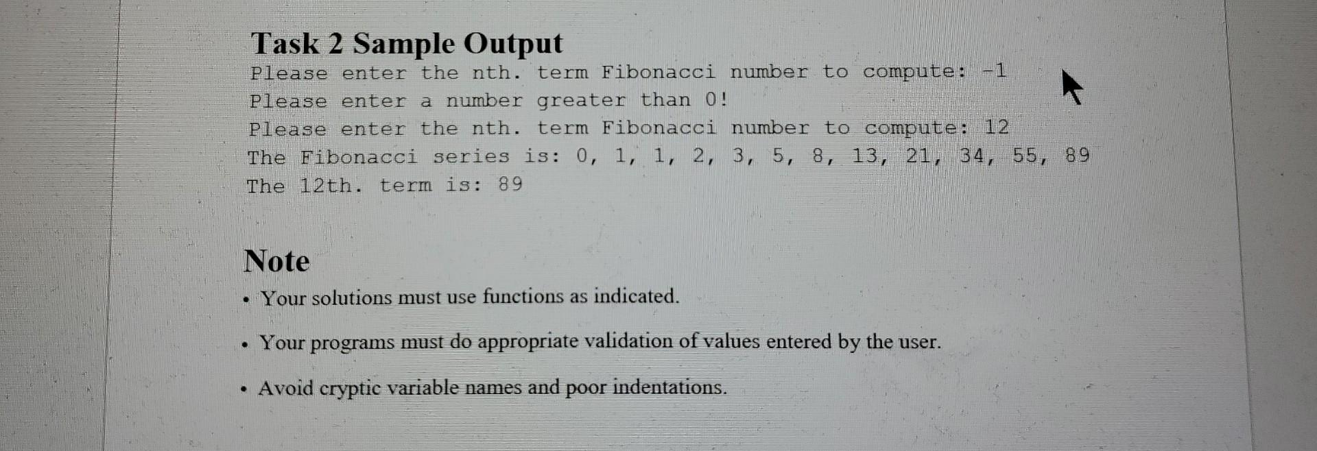 Solved Task 2 (10 points) A Fibonacci Number sequence is the | Chegg.com