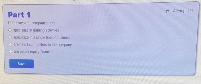 Solved Pure plays are companies that specialize in gaming | Chegg.com