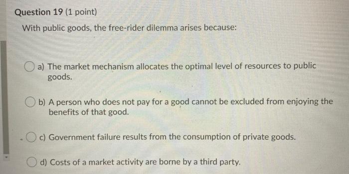 Solved Question 19 (1 point) With public goods, the | Chegg.com