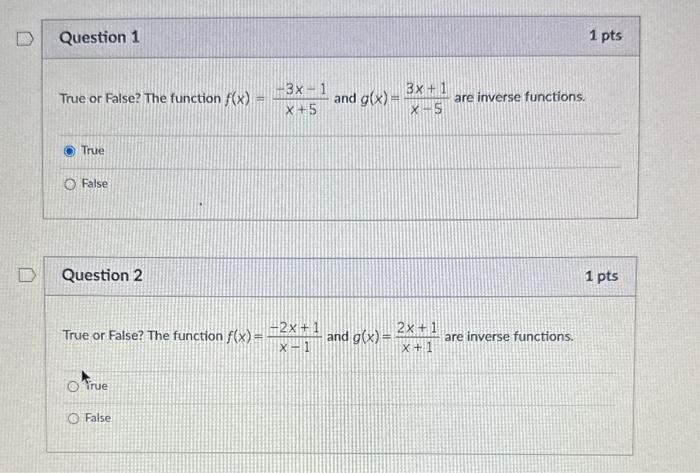 Solved True or False? The function f(x)=x+5−3x−1 and | Chegg.com