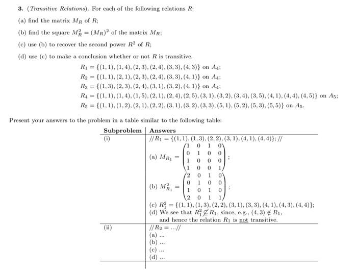 Solved 3. (Transitive Relations). For each of the following | Chegg.com