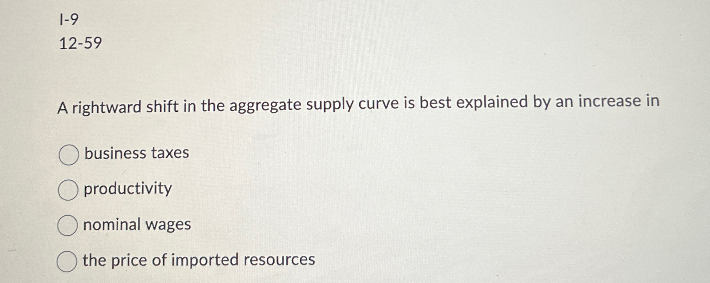 Solved 1-912-59A rightward shift in the aggregate supply | Chegg.com