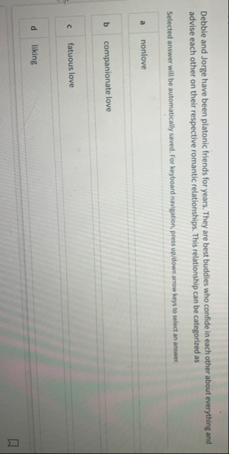 Solved Debbie and Jorge have been platonic friends for | Chegg.com