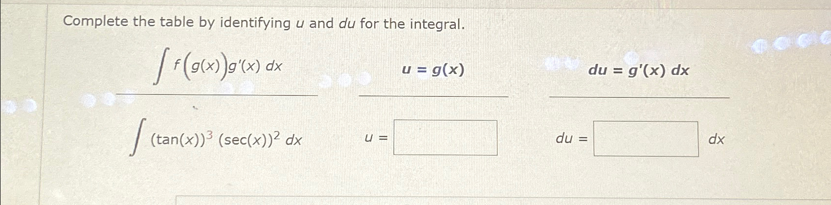 Solved Complete the table by identifying u ﻿and du ﻿for the | Chegg.com