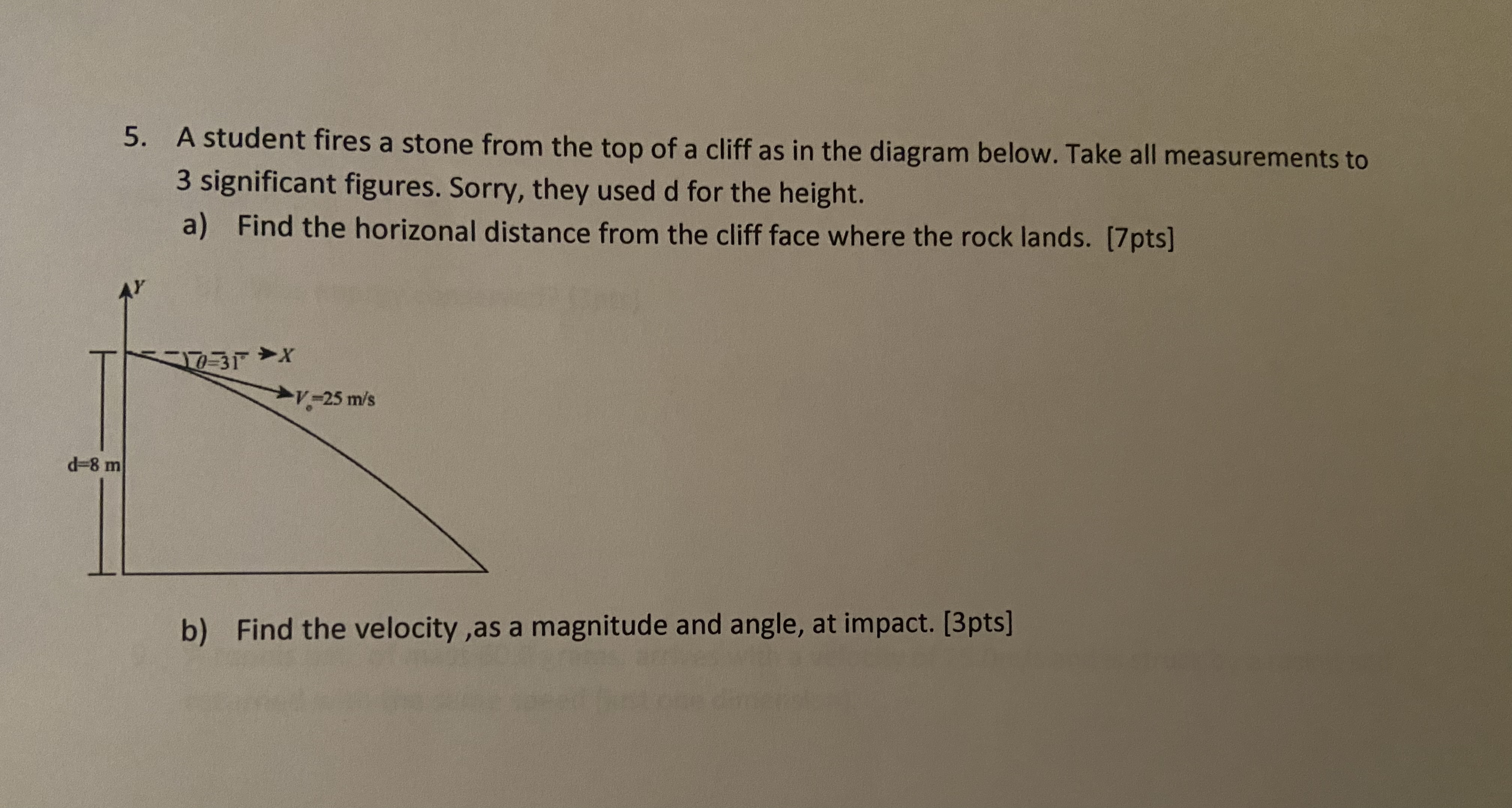 Solved A student fires a stone from the top of a cliff as in | Chegg.com