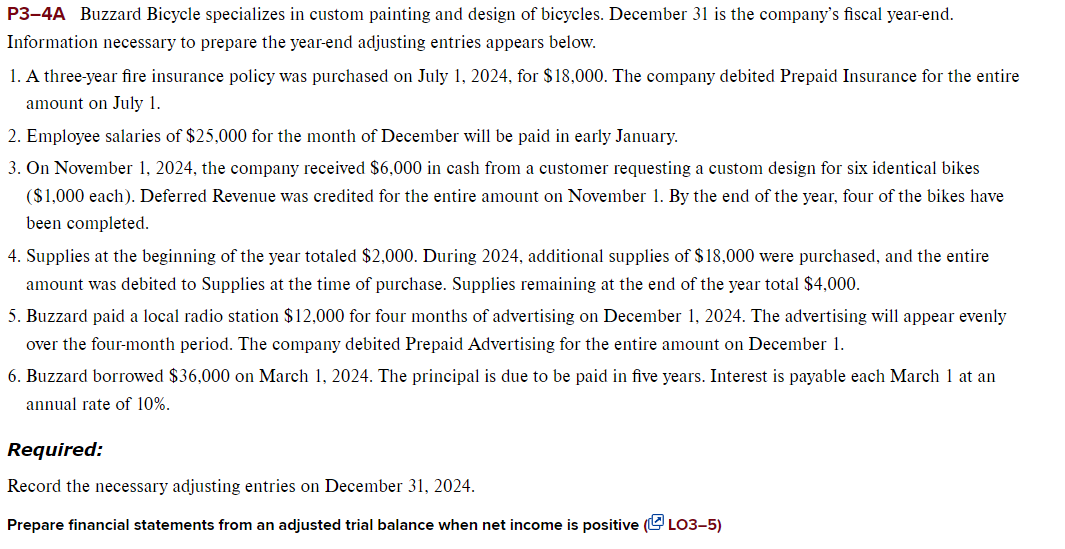 Solved P3-4A Buzzard Bicycle specializes in custom painting | Chegg.com