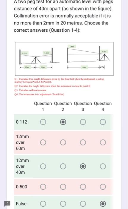A two peg test for an automatic level with pegs | Chegg.com