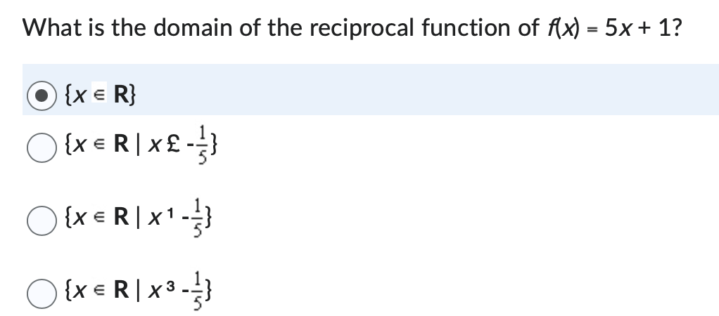 Solved What is the domain of the reciprocal function of | Chegg.com