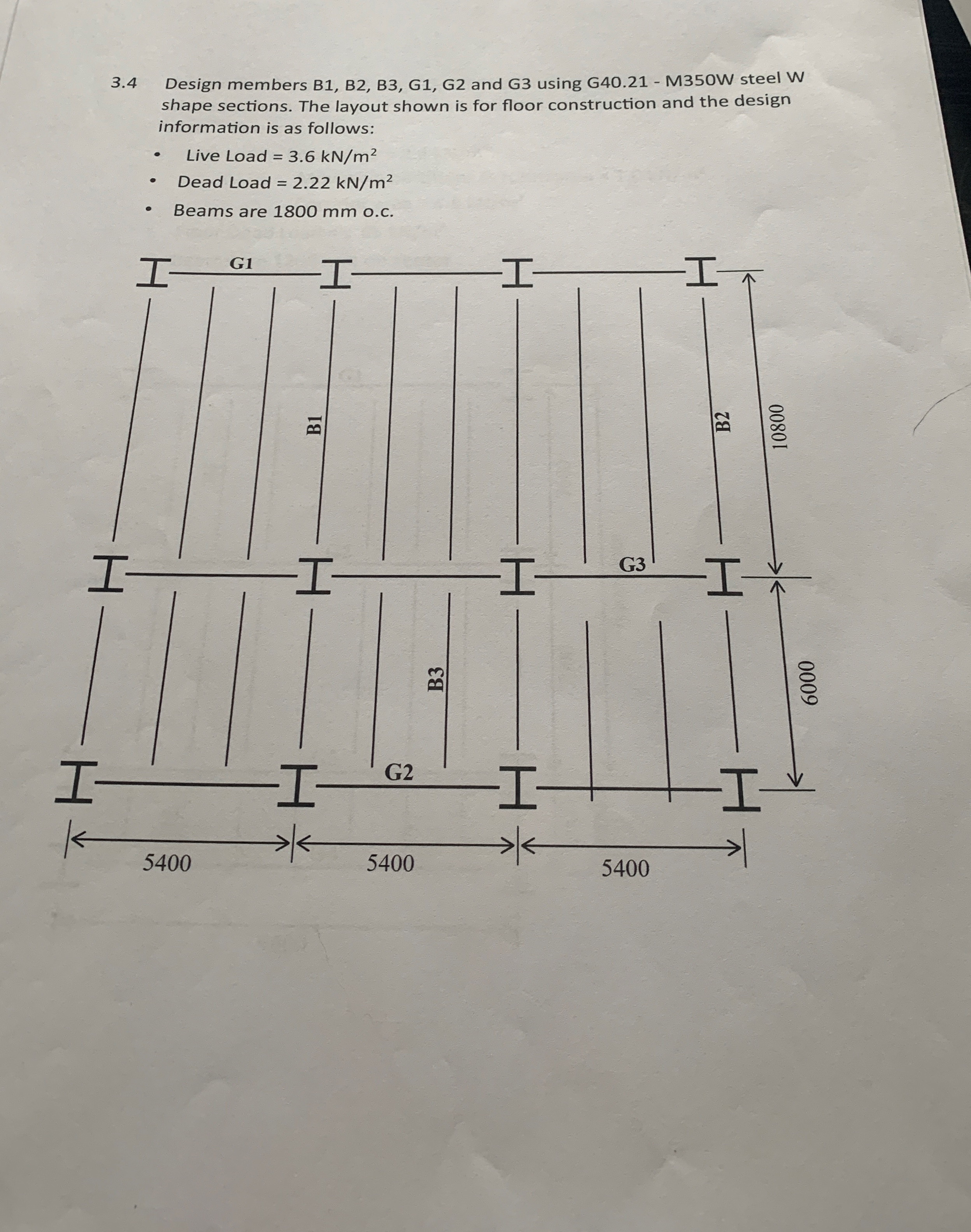 Solved 3.4 ﻿Design members B1, ﻿B2, ﻿B3, ﻿G1, ﻿G2 ﻿and G3 | Chegg.com