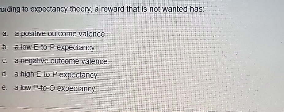 Solved according to expectancy theory, a reward that is not | Chegg.com